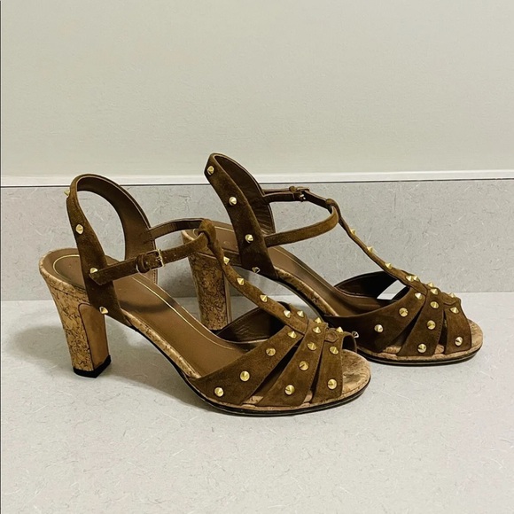 Gucci | Shoes | Authentic Womens Gucci Suede Studded Cork Sandals Shoes ...